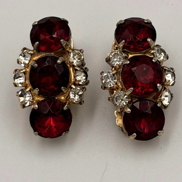 Jewelry | Vintage Ruby Red Clear Rhinestone Clipon Earrings 2319 | Poshmark